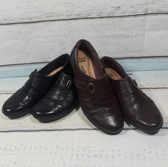 Clarks | Shoes | Clarks Clogs 2 Pairs Shoe Black Burgundy Sz 6 M | Poshmark